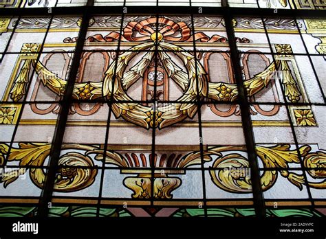 Stained Glass Window In A Haussmannian Building Lille France Stock