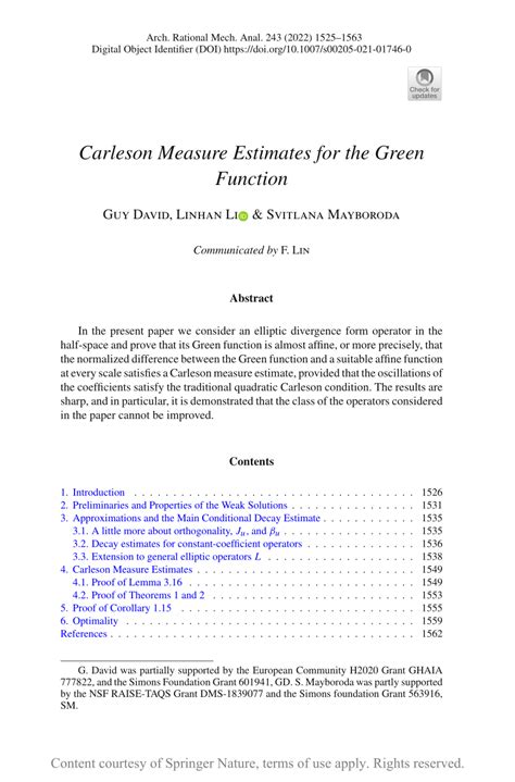 Carleson Measure Estimates For The Green Function Request Pdf