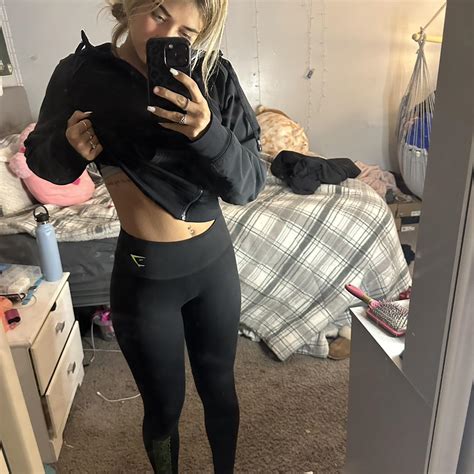 Gymshark Womens Black And Green Leggings Depop