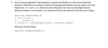 Answered 1 Give A Recursive Algorithm In Pseudocode To Compute The