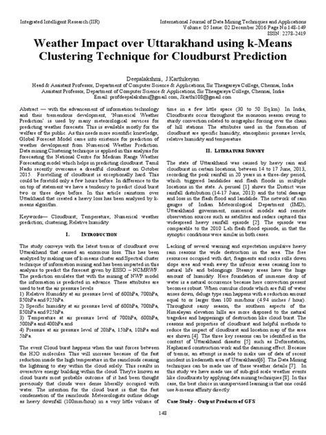 Weather Impact Over Uttarakhand Using K Means Clustering Technique For Cloudburst Prediction
