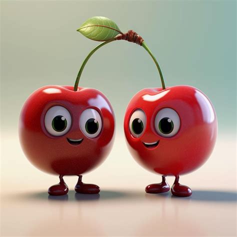 Dos Lindos Personajes De Dibujos Animados Feliz Cereza Foto Premium