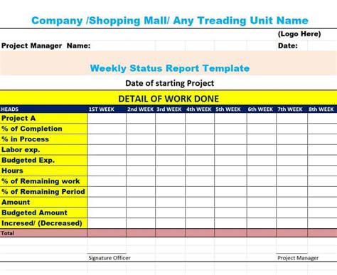 15 Weekly Status Report Templates Word Excel Formats Excel Format
