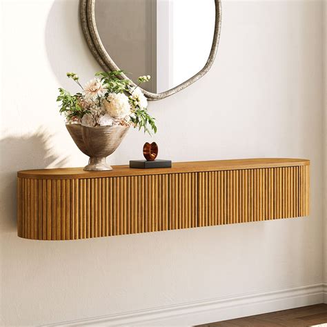 Hernest 47 Natural Floating Console Table With Drawers In Grille Design