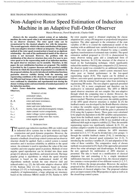 pdf non adaptive rotor speed estimation of induction machine in an