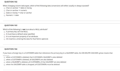 Solved QUESTION When Changing Column Data Types Which Chegg Com