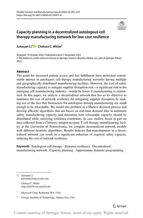 Capacity Planning In A Decentralized Autologous Cell Therapy Manufacturing Network For Low Cost