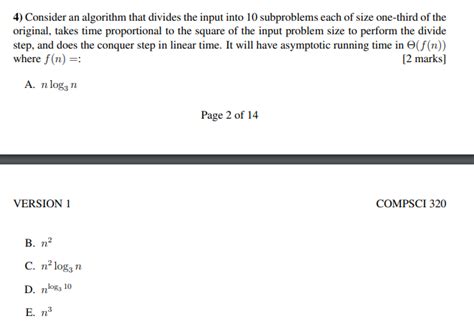 Solved Consider An Algorithm That Divides The Input Into Chegg Com