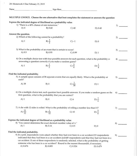 Solved 281 Homework 4 Due February 15 2019 Sign Here Chegg