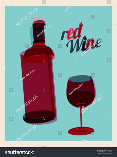 Vintage Poster Bottle Red Wine Glass Stock Vector Royalty Free