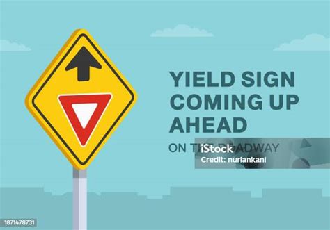 안전 운전 요령 및 교통 법규 도로 표지판 앞에 비치고 있는 미국 항복 표지판의 클로즈업 벡터 일러스트 레이 션 템플릿 가까이 옴에 대한 스톡 벡터 아트 및 기타 이미지