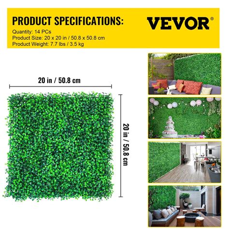 Vevor Artificial Boxwood Panels 14 Pcs 20x20 Boxwood Hedge Wall