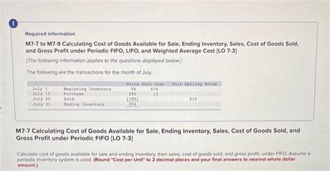 Solved Required Information M7 7 To M7 9 Calculating Cost Of Chegg Com