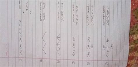 1 Ch3 Ch3 Ch2 −c≡c−h 4 Ecmmon Name Iupac Name A Common Name Iupac