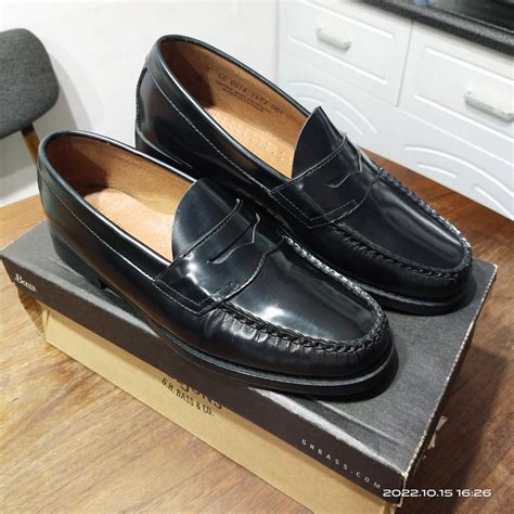 Bass Weejuns Logan Penny Loafers Black Leather Shoes 8ee Mens Fashion
