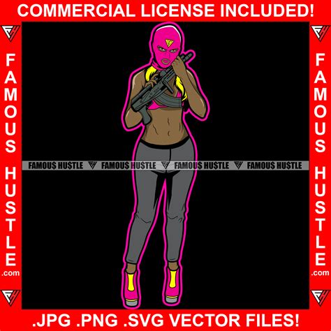 Mafia Sexy Gangster Woman Ski Mask Machine Gun High Heels Hip Hop Rap