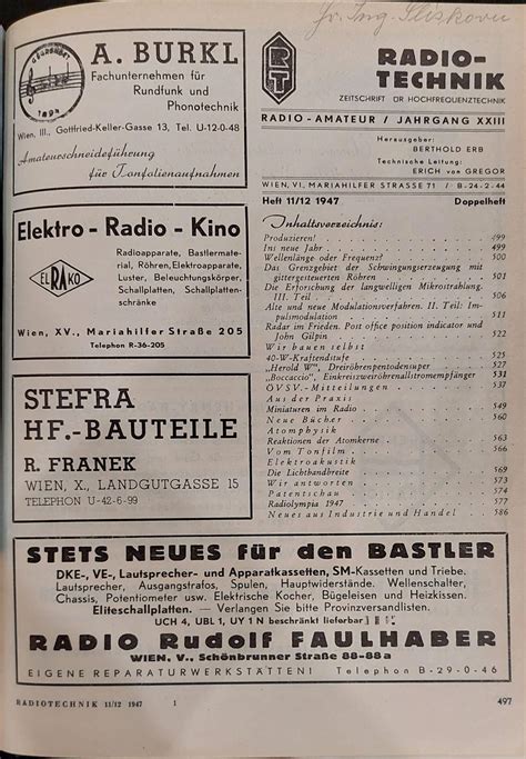 Radiotechnik Radioamateur RT Erb Wien Radiomuseum Org