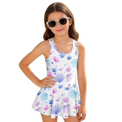 Xixirimido Colored Shell Conch Coral Print Girls Swimsuit Sleeveless