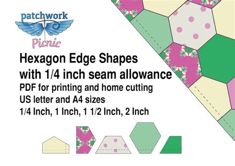EPP Edge Hexagon Shapes With Seam Allowance 4 Sizes PDF Print And Cut Etsy