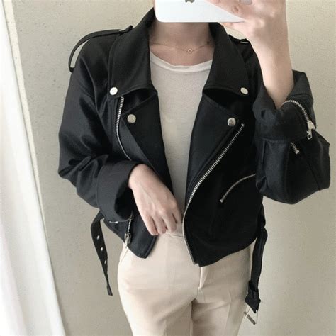 3color 크롭 라이더 자켓 에이블리