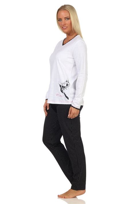 Normann Pyjama Süsser Damen Schlafanzug Langarm Pyjama Mit Katze Als