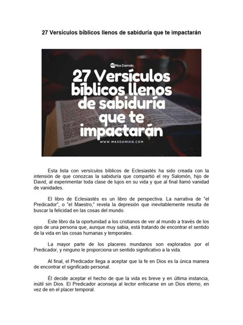 27 Versículos Bíblicos Llenos De Sabiduría Que Te Impactarán Pdf