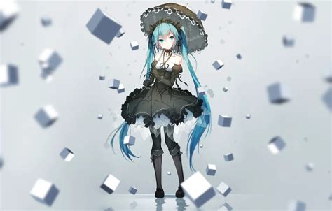 Обои девушка кубики зонт аниме арт vocaloid hatsune miku bai yemeng картинки на рабочий