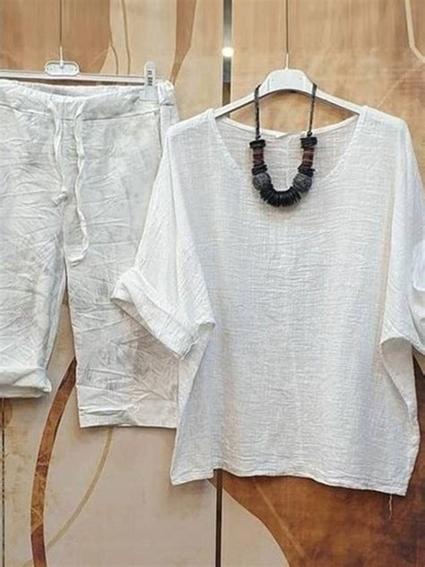 White Plain Long Sleeve Two Piece Set Curveladies