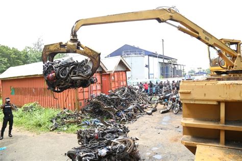 Lagos Police Crush 482 Motorcycles Impounded For Traffic Offences