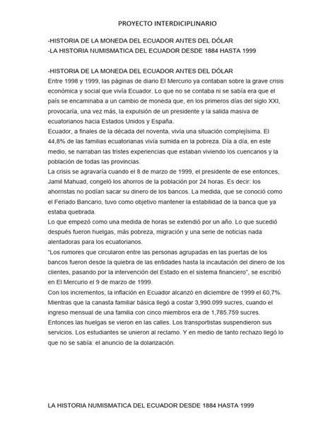 Historia De La Moneda Del Ecuador Antes Del DÓlar Pdf Economias
