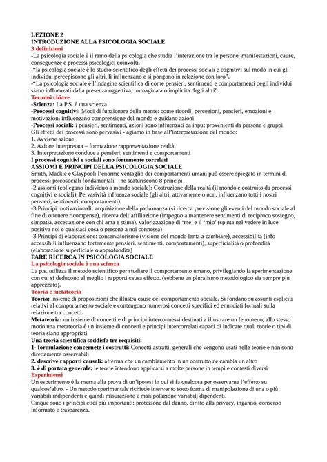 Riassunto Psicologia Sociale Ecampus Lezione 2 Introduzione Alla