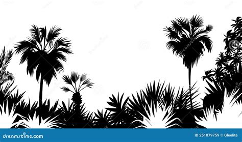 Selva De La Isla Del Mar Tropical Con Palmeras Siluetas Negras Y