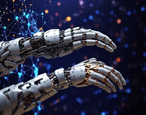 Premium Photo Hands Of Robot On Big Data Network Connection Background