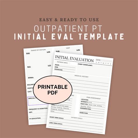 Outpatient Physical Therapy Initial Evaluation Template Etsy