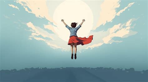 Premium Vector A Woman Jumps In The Air With Her Arms Raised In The