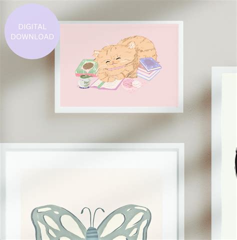 Reading Orange Cat With Caffecito And Pan Dulce Art Print Instant