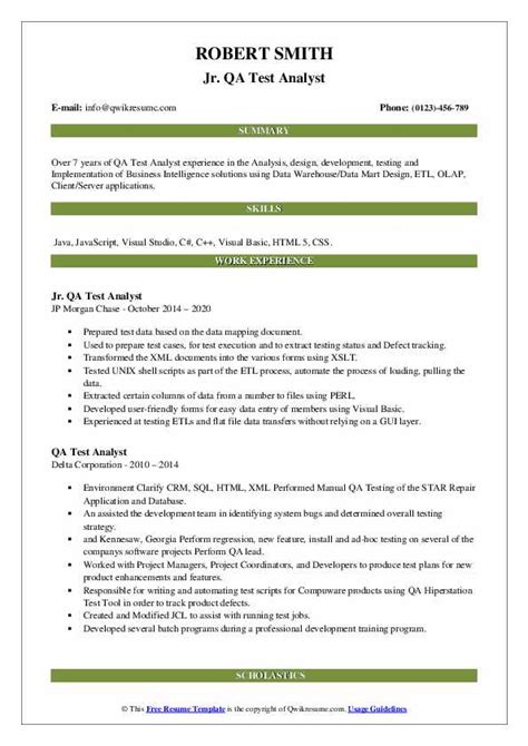 Qa Test Analyst Resume Samples Qwikresume