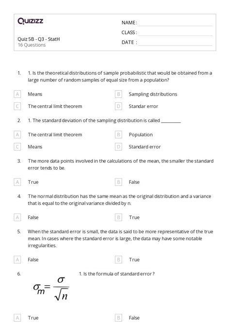 Printable Central Limit Theorem Worksheets For Class Quizizz