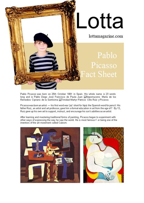 Download Printable Fact Sheet Template For Artists Pablo Picasso