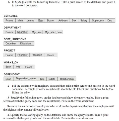 Solved 1 In MySQL Create The Following Database Take A Chegg