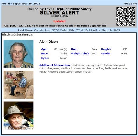 Texas Alerts On Twitter Discontinue Silver Alert For Alvin Dison From