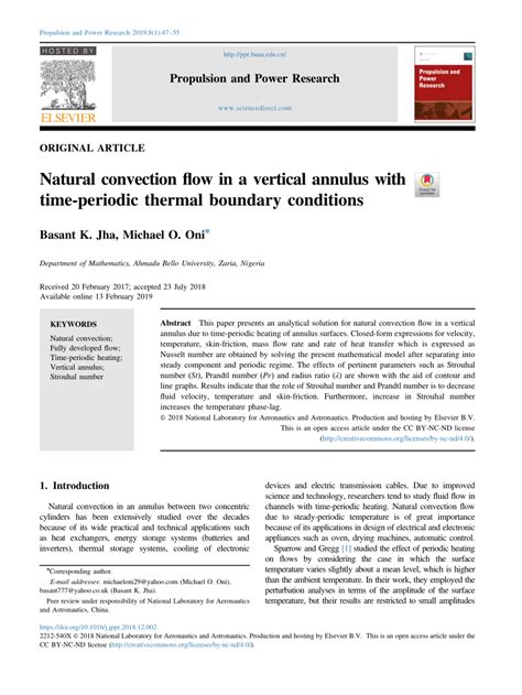 Pdf Natural Convection Flow In A Vertical Annulus With Time Periodic