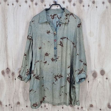 물드린 여성 인견 천연염색 콩단추 블라우스 카키 88 헬로마켓