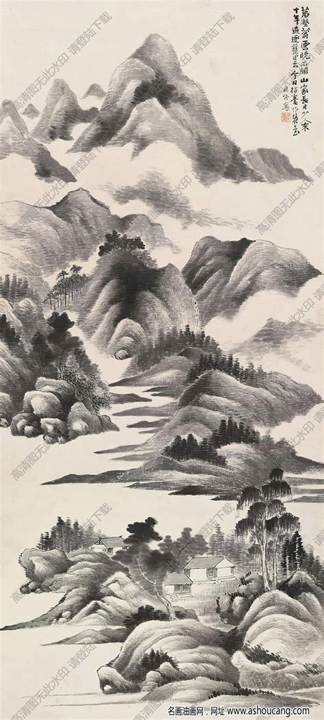 林纾国画 仿米家山水 高清大图下载 名画油画网