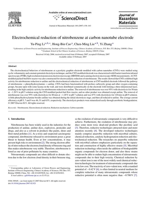 Pdf Electrochemical Reduction Of Nitrobenzene At Carbon Nanotube