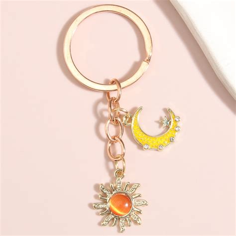 Cute Enamel Keychain Sun Moon Key Ring Sky Key Chains Nature Ts