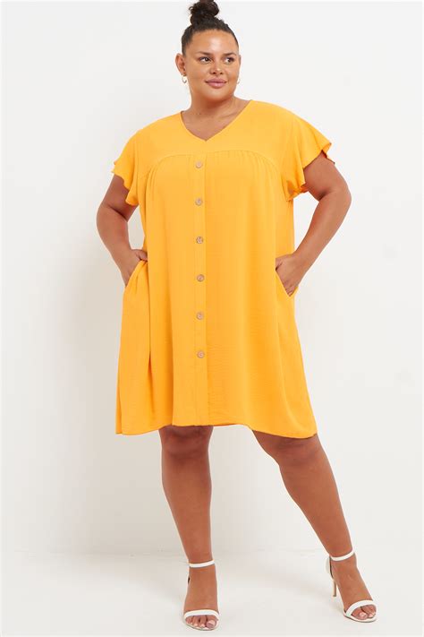 One Size Yellow Button Through Detail Short Sleeve Mini Dress With