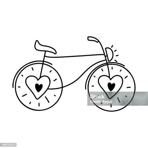 手描きの落書きスタイルの車輪にハートを持つかわいい自転車白い背景にベクターイラスト いたずら書きのベクターアート素材や画像を多数ご用意