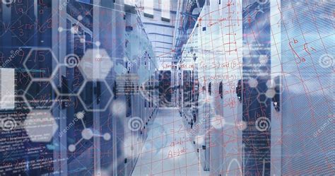 Image Of Mathematical Equations And Data Processing Over Server Room