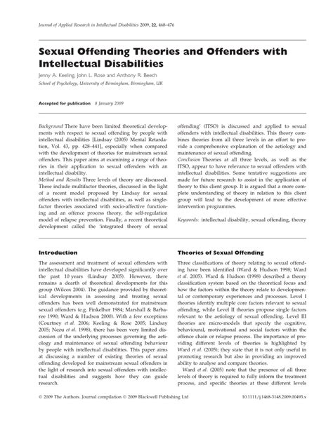 Pdf Sexual Offending Theories And Offenders With Intellectual